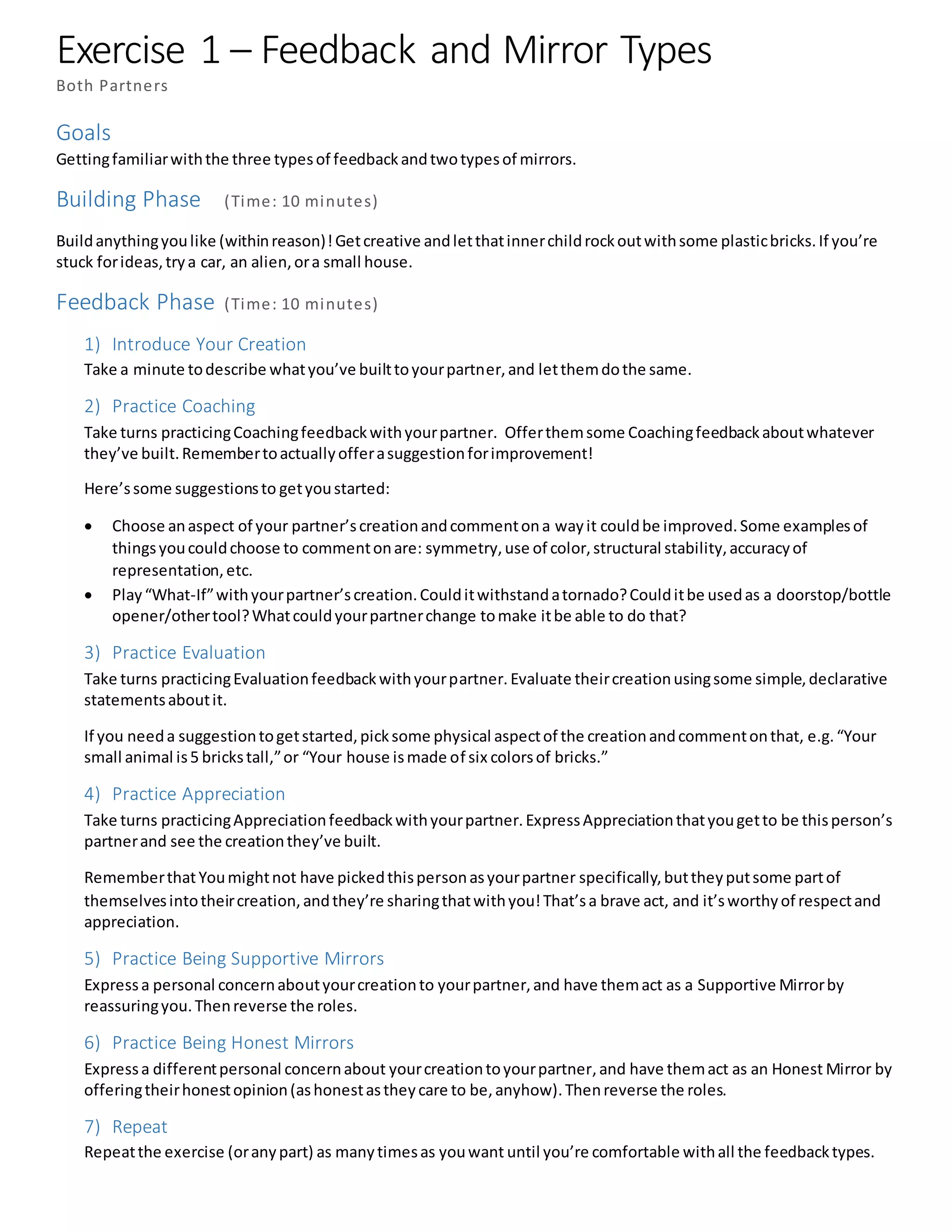 Exercise 1 - Feedback and Mirror Types | DOCX
