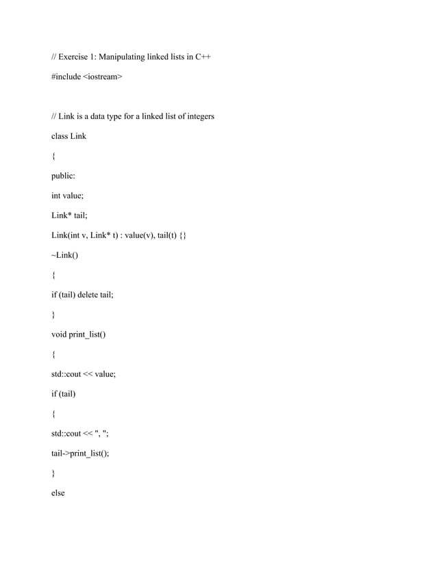 Exercise 1 Manipulating Linked Lists In C Include Iostream Pdf