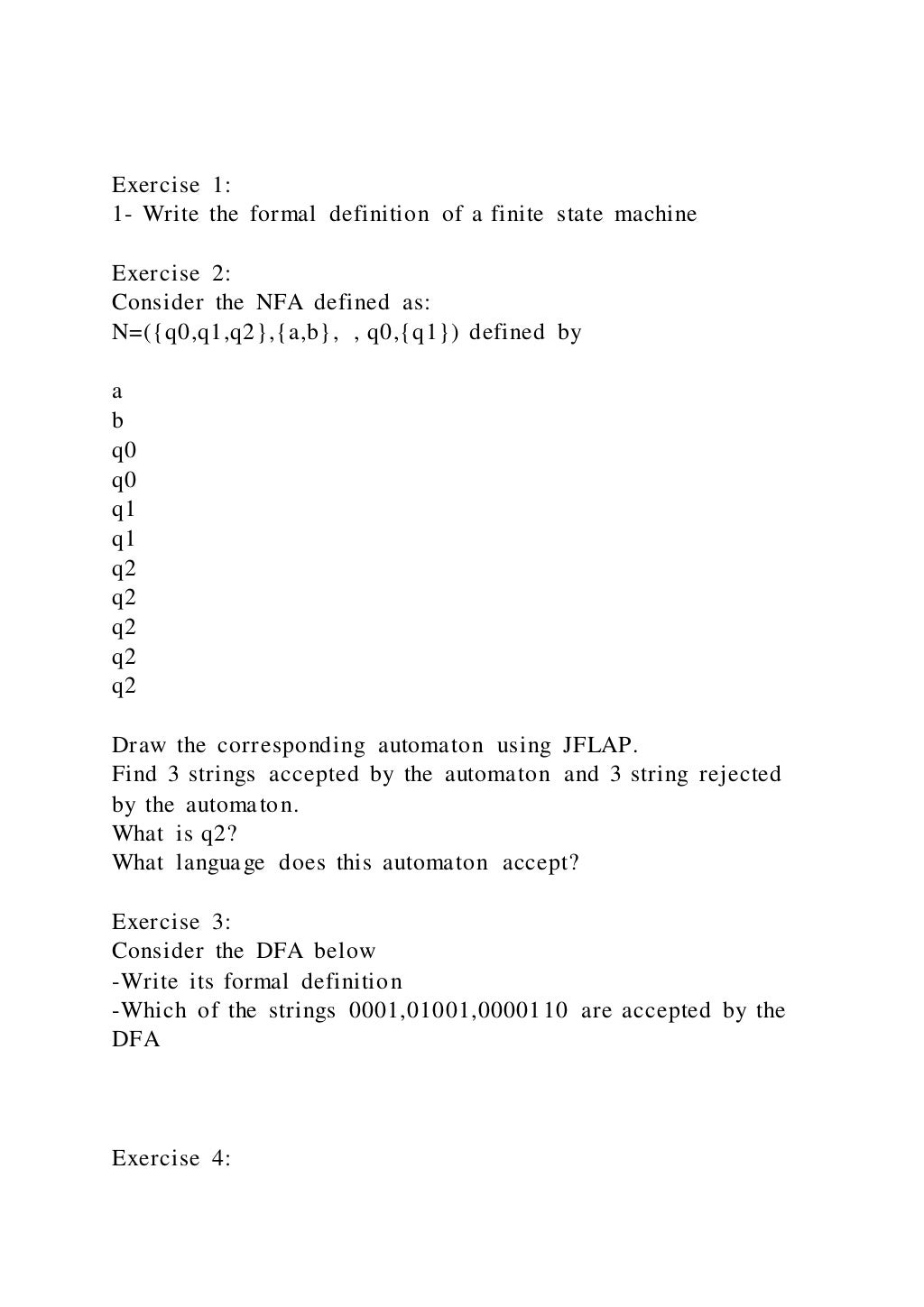 Exercise 11- Write the formal definition of a finite state mach | PDF