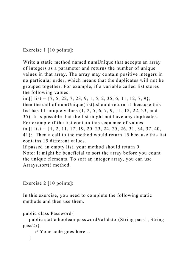 Exercise 1 [10 points]Write a static method named numUniq.docx