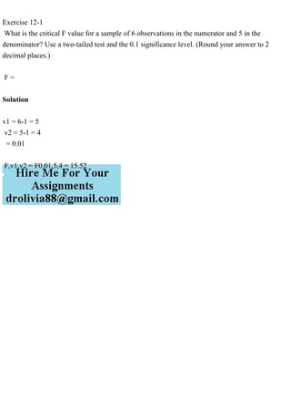 Exercise 12-1 What is the critical F value for a sample of 6 obser.pdf
