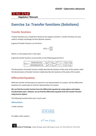 Exercise 1a transfer functions - solutions | PDF