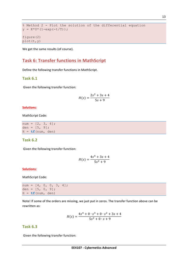 Exercise 1a transfer functions - solutions | PDF
