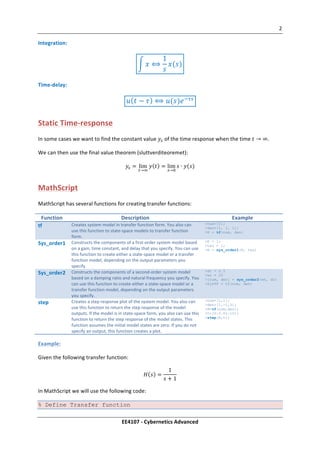 Exercise 1a transfer functions - solutions | PDF