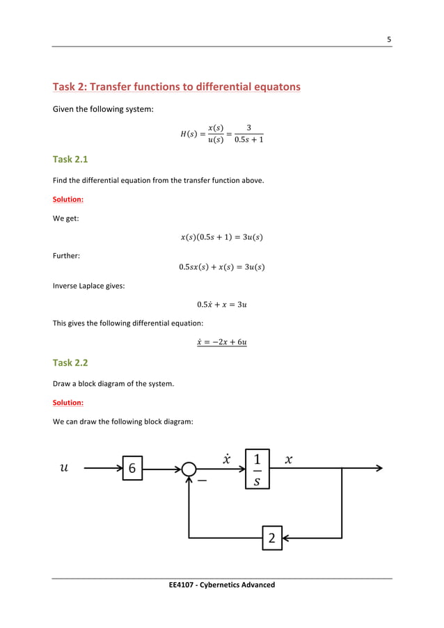 Exercise 1a transfer functions - solutions | PDF