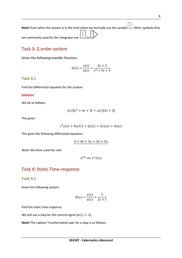 Exercise 1a transfer functions - solutions | PDF
