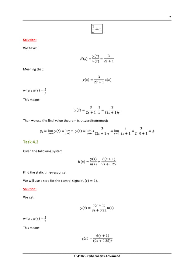 Exercise 1a transfer functions - solutions | PDF