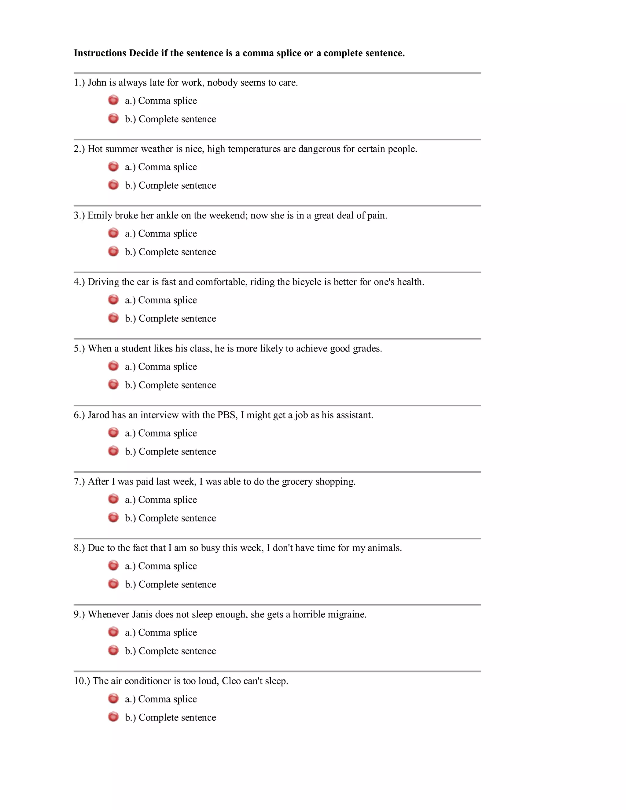 Exercise 1 comma splice | PDF