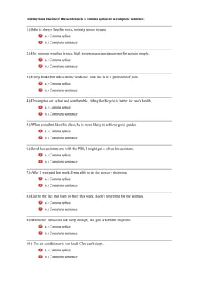 Exercise 1 comma splice | PDF