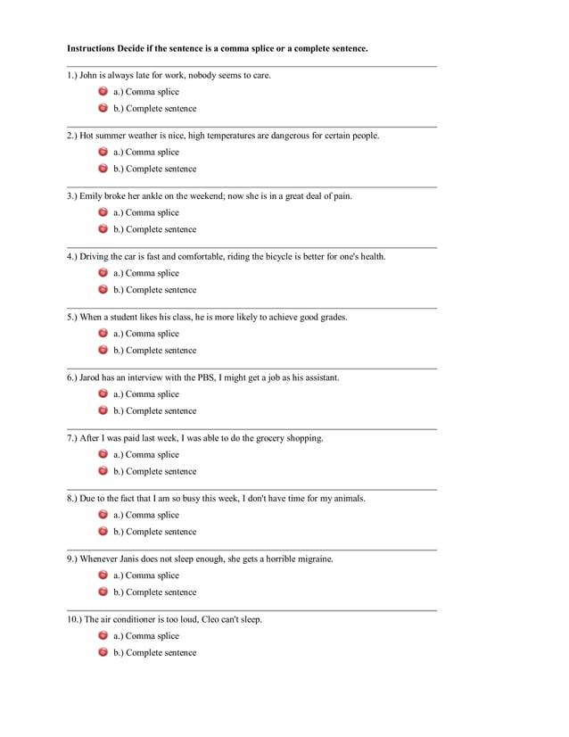 Exercise 1 comma splice | PDF
