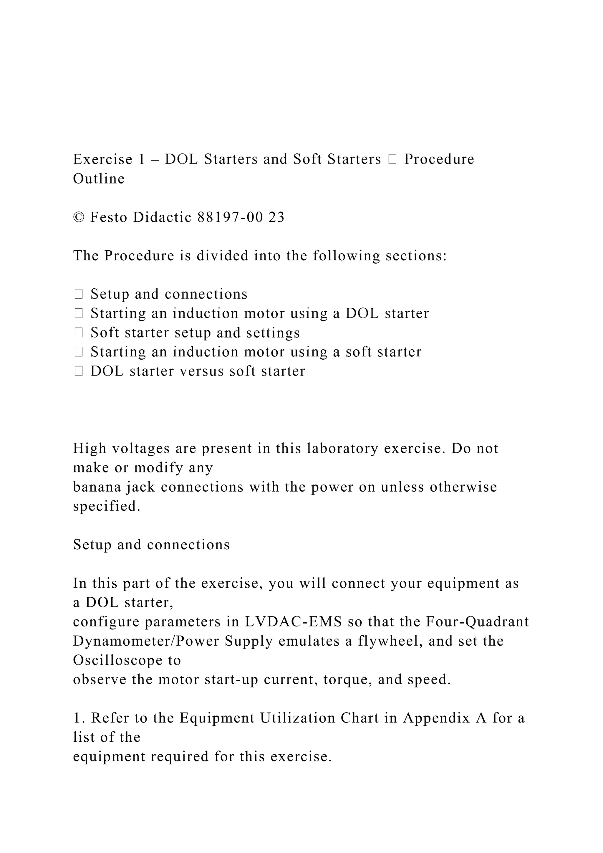 Exercise 1 – DOL Starters and Soft Starters Procedure Outlin.docx