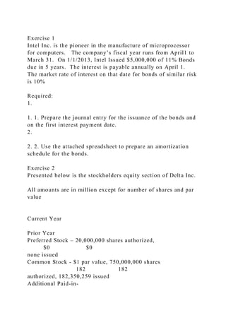 Exercise 1 Intel Inc. is the pioneer in the manufacture of micropr.docx