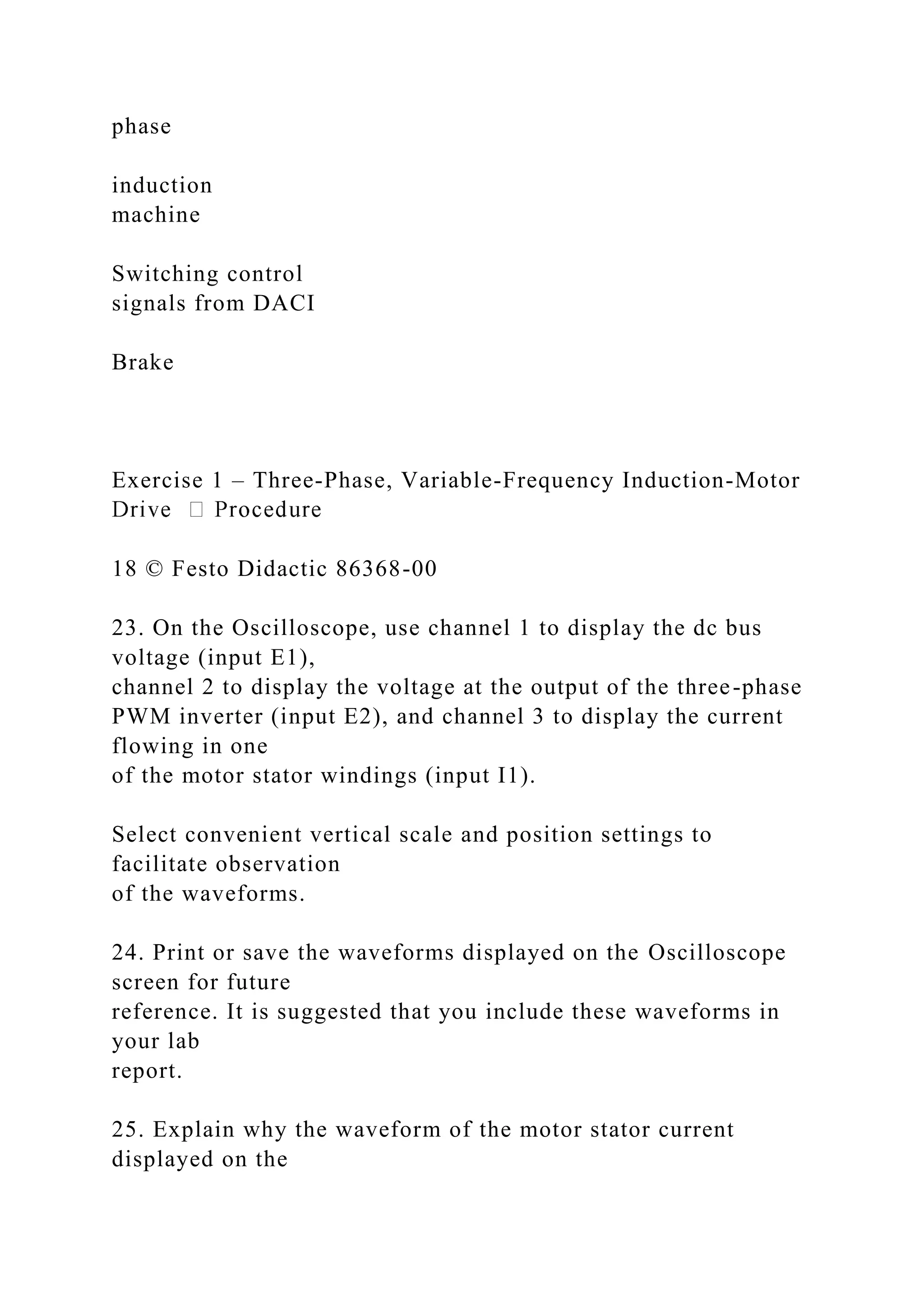 Exercise 1 Three Phase Variable Frequency Induction Motor Ddocx