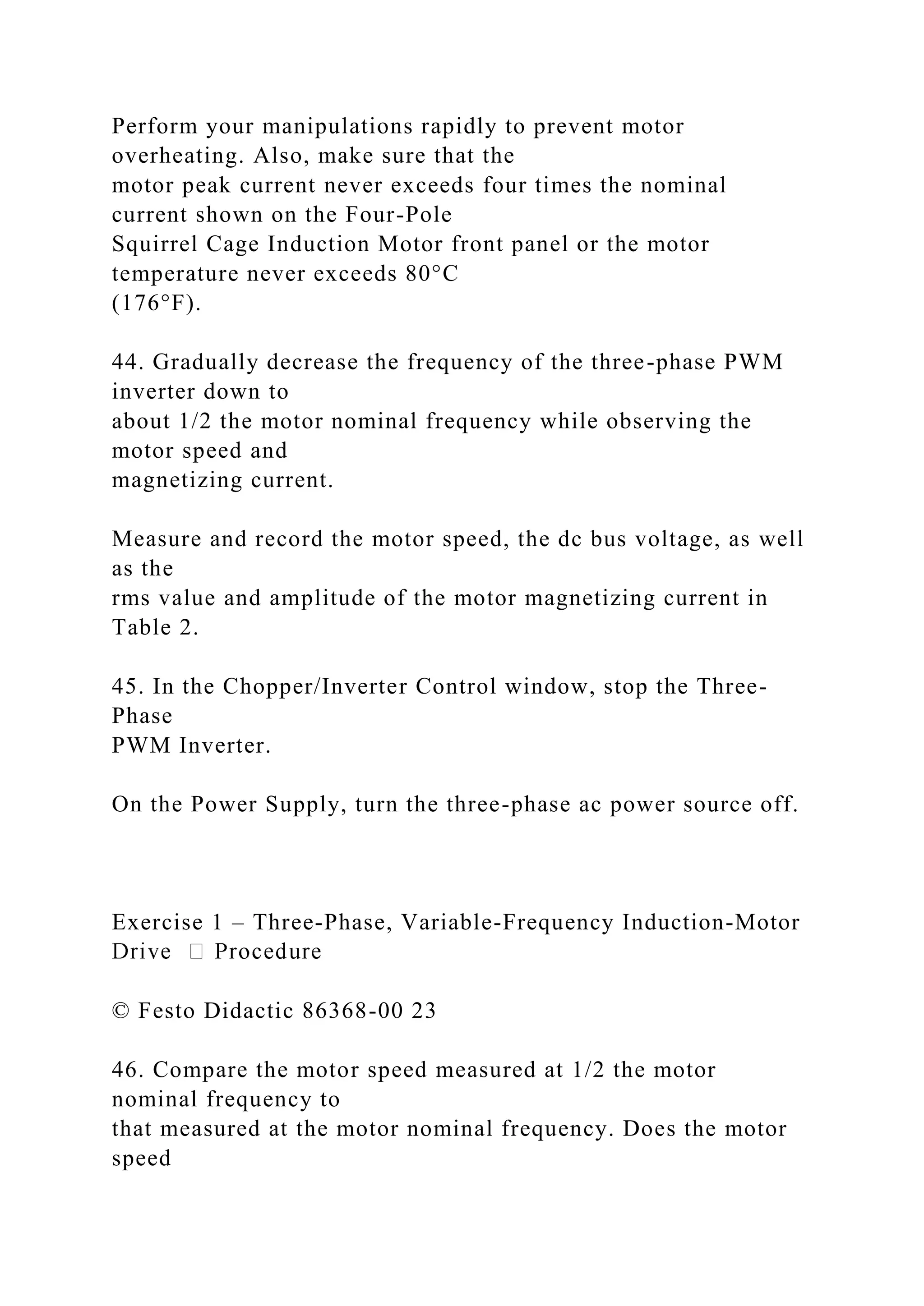Exercise 1 Three Phase Variable Frequency Induction Motor Ddocx