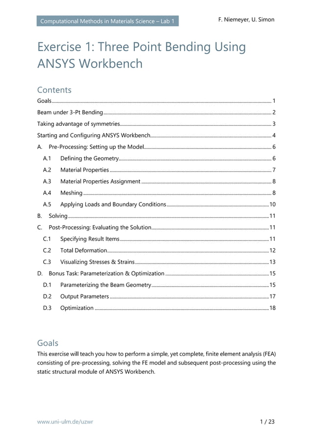 Exercise 1 three point bending using ansys workbench | PDF
