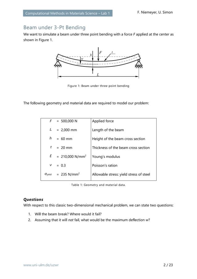 Exercise 1 three point bending using ansys workbench | PDF