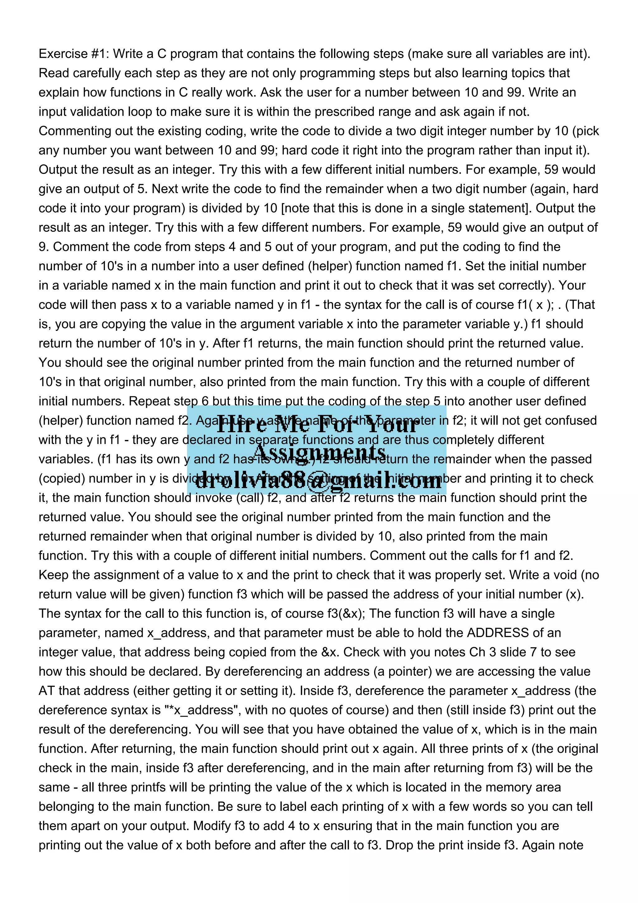 Exercise 1 Write A C Program That Contains The Following Spdf Programming Languages Computing