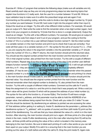 Exercise 1 Write a C program that contains the following s.pdf ...