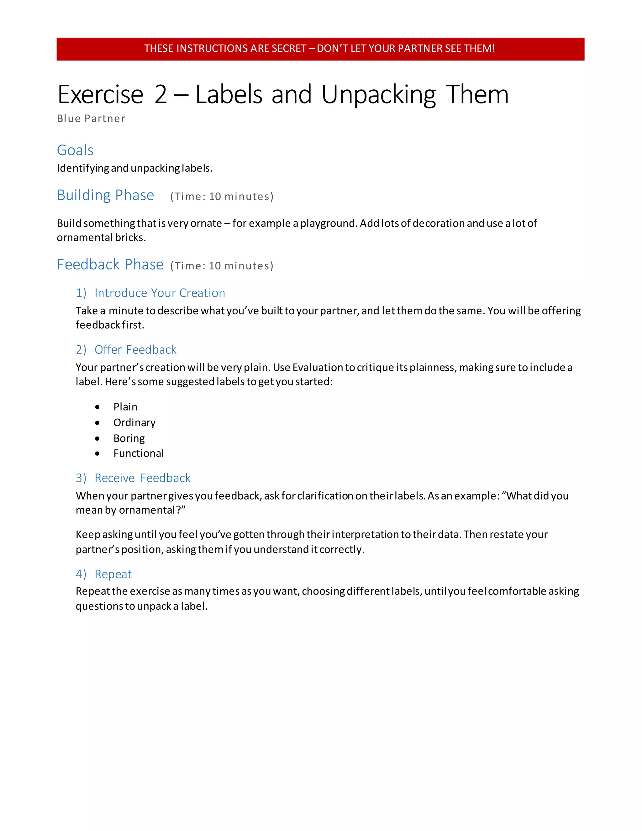 Exercise 2 (Blue) - Labels and Unpacking Them | PDF