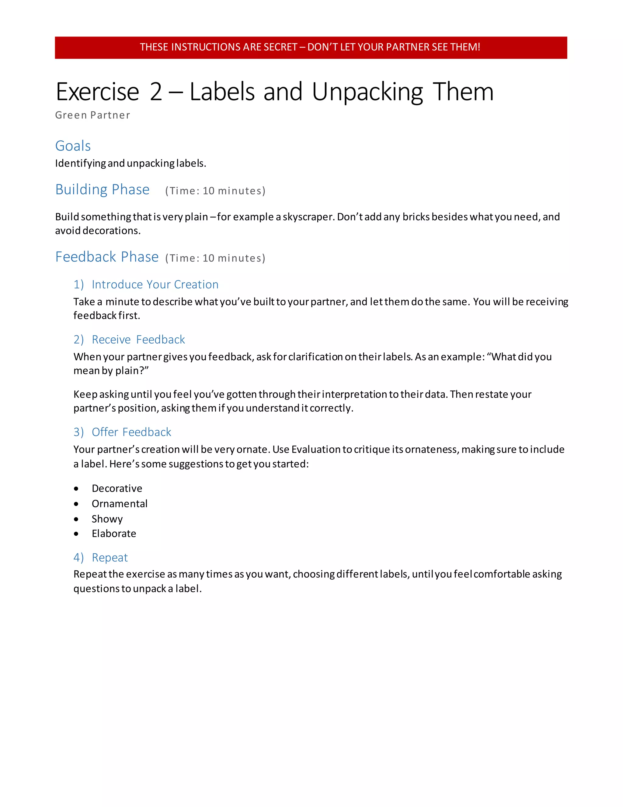 Exercise 2 (Green) - Labels and Unpacking Them | PDF