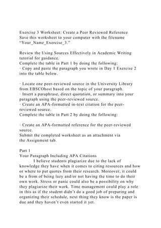 Exercise 3 Worksheet Create a Peer Reviewed ReferenceSave this .docx