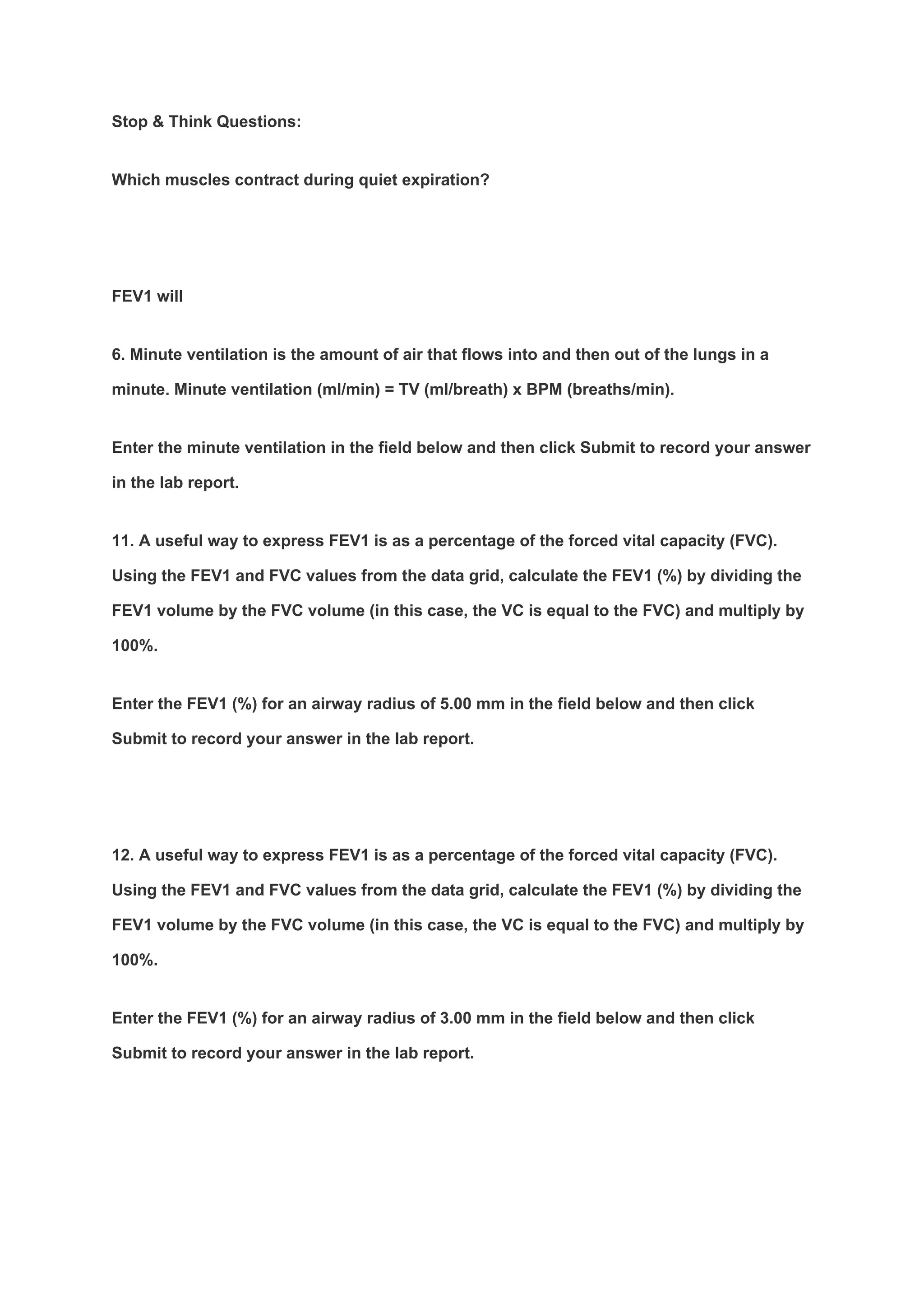 Exercise 7: Respiratory System Mechanics: Activity 1: Measuring ...