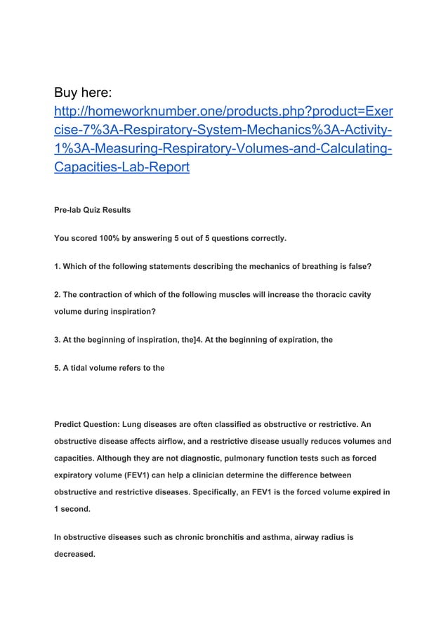 Exercise 7: Respiratory System Mechanics: Activity 1: Measuring ...