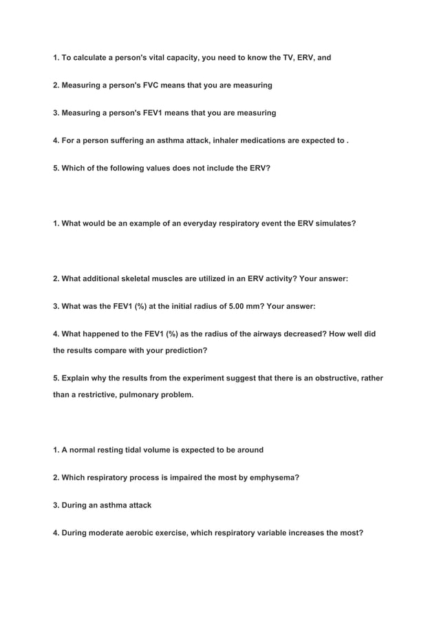 Exercise 7: Respiratory System Mechanics: Activity 1: Measuring ...