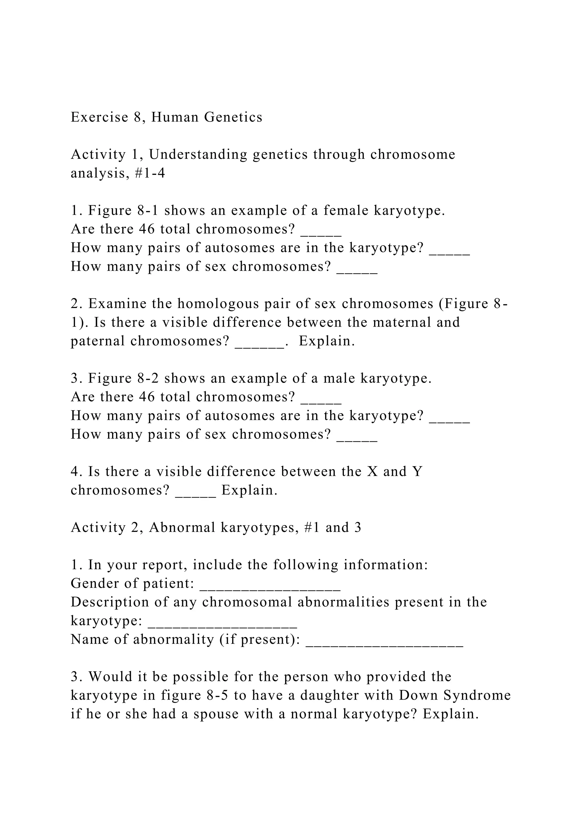 Exercise 8, Human GeneticsActivity 1, Understanding genetics t.docx