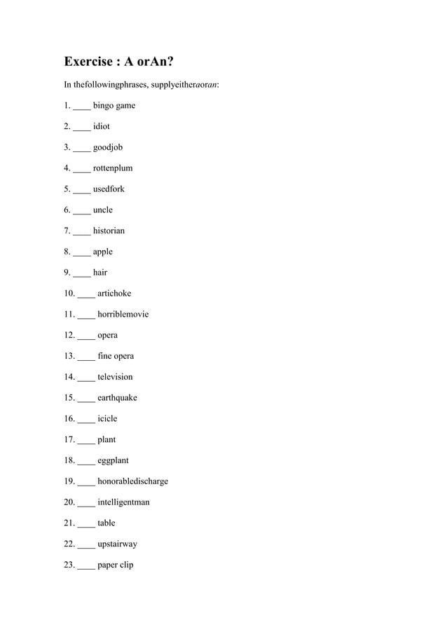 Exercise a an | DOCX
