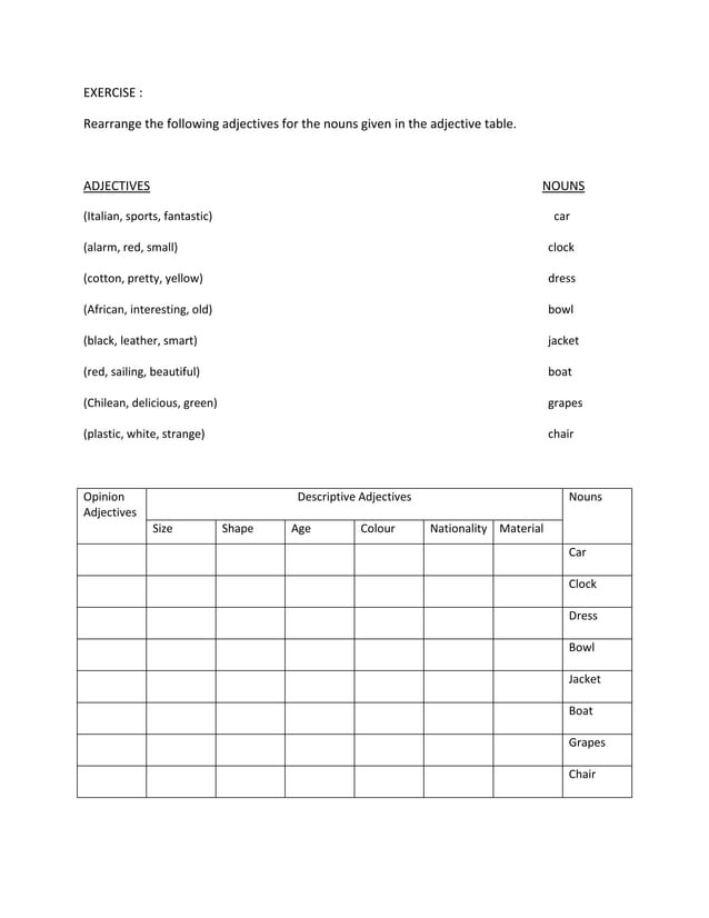 Exercise adjective | PDF