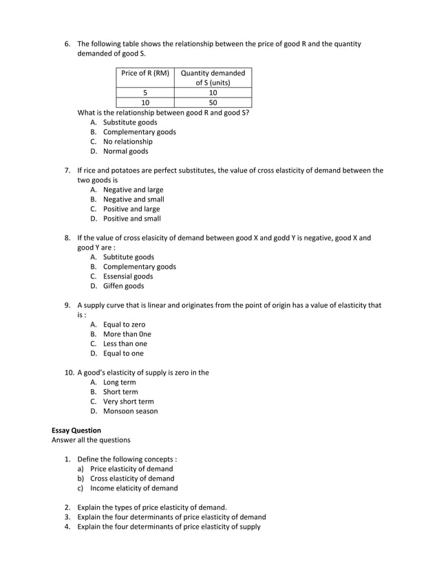 Exercise Elasticity Demand And Supply | PDF