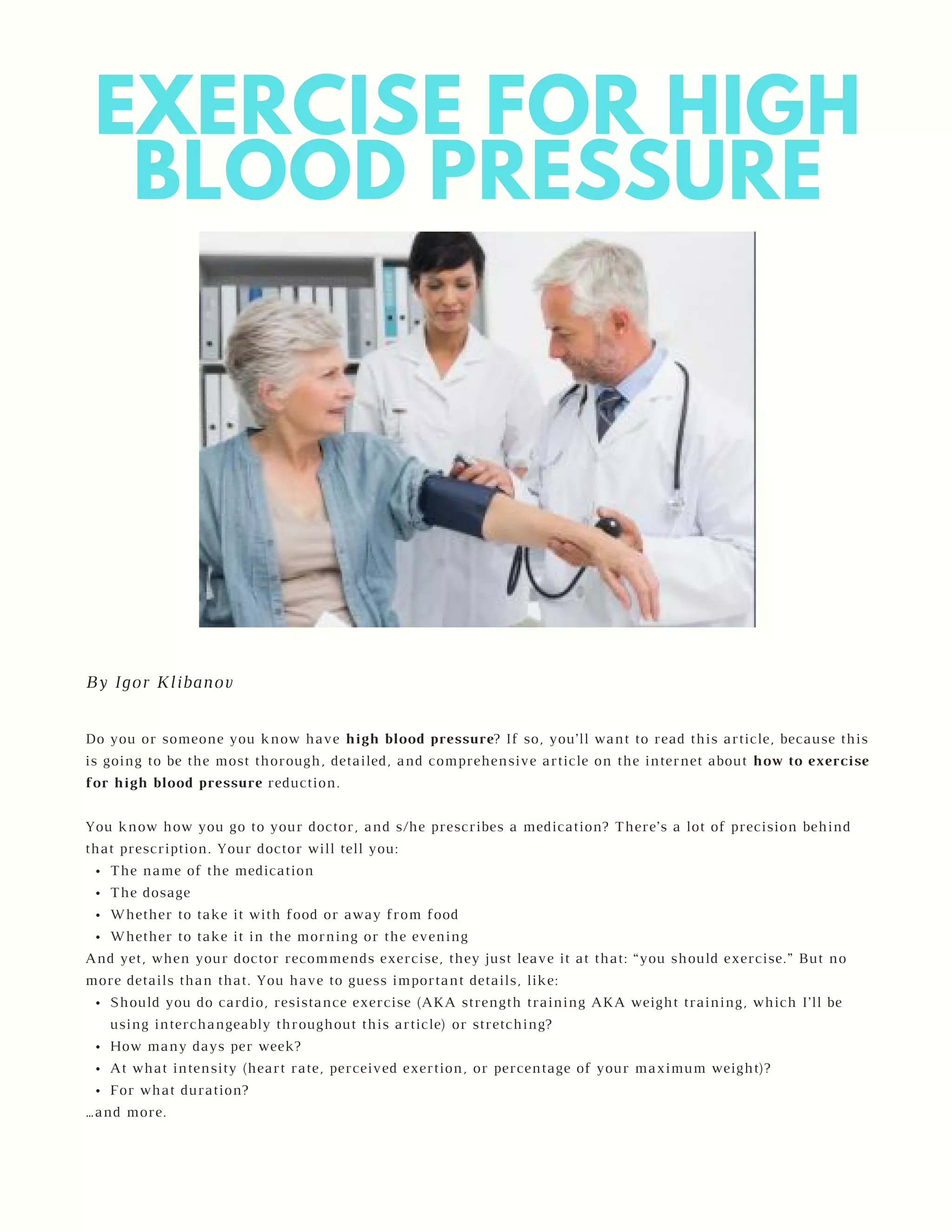 Exercise for High Blood Pressure | PDF