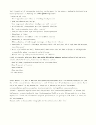 Exercise for High Blood Pressure | PDF