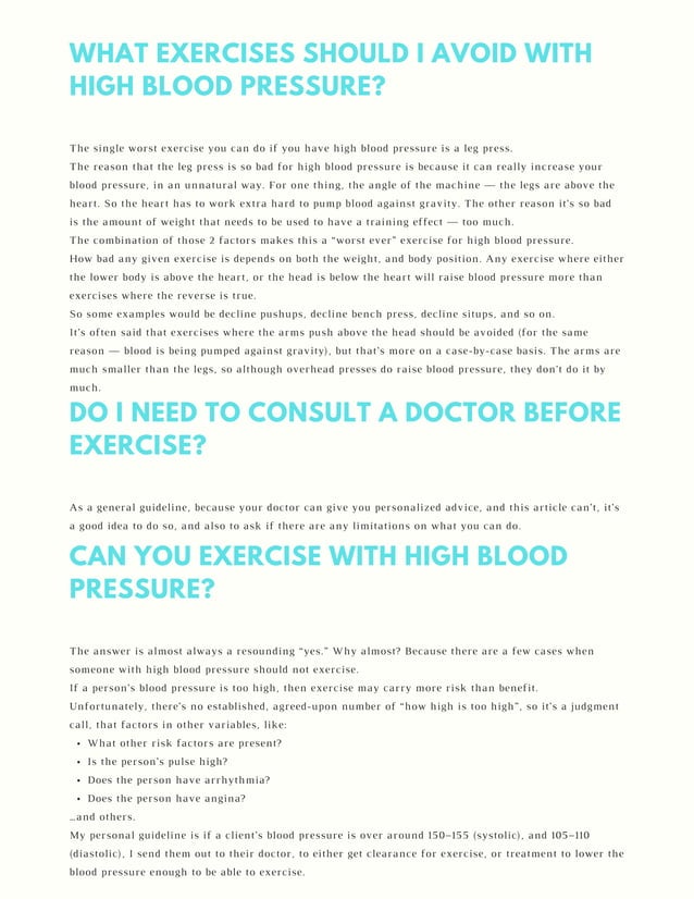 Exercise for High Blood Pressure | PDF