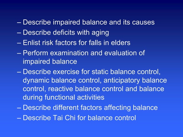 Exercise for impaired balance by DR. H.Bilal Malakandi, PT | PPTX