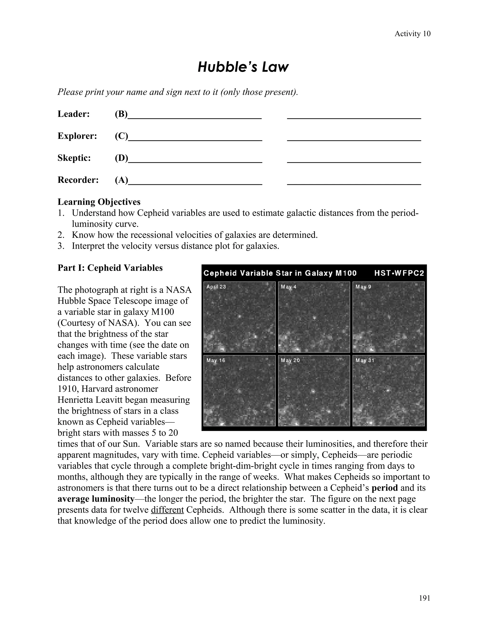 Exercise hubblelaw | DOC | Physics | Science