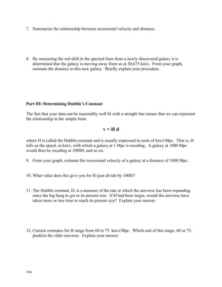 Exercise hubblelaw | DOC | Physics | Science