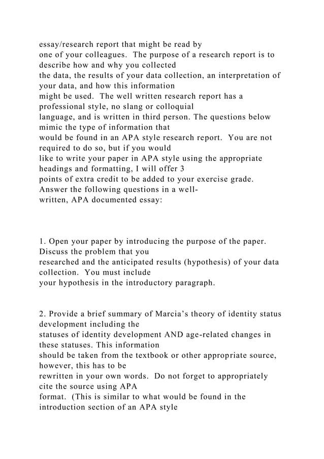 Exercise Identity Development in Adolescence Psychology of .docx