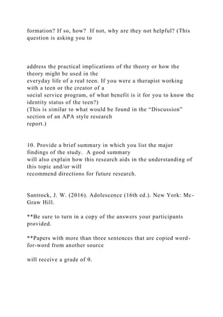 Exercise Identity Development in Adolescence Psychology of .docx