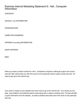Exercise Internet Marketing Statement © , Net , Computer Information | PDF