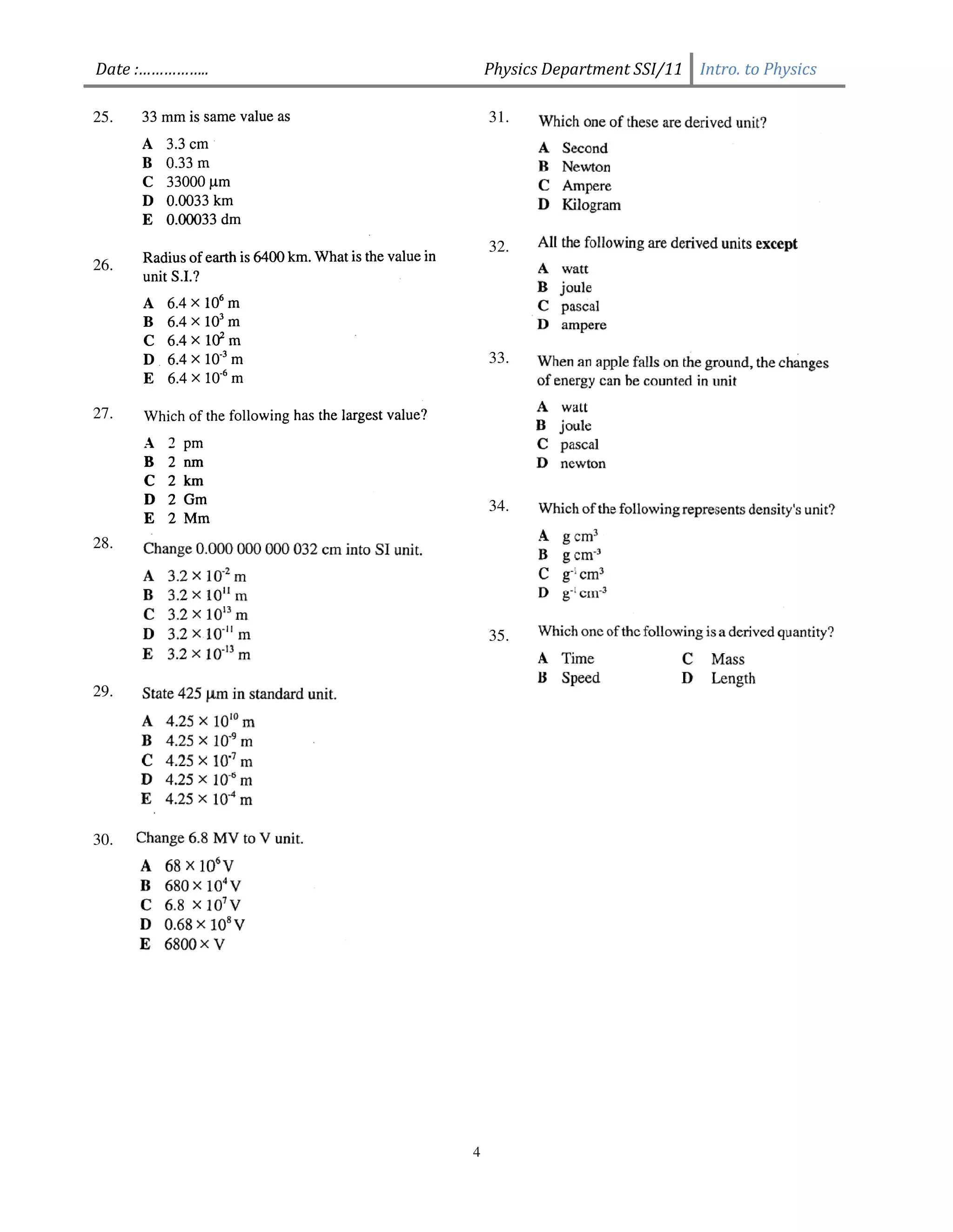 Exercise intro to physics | PDF | Physics | Science