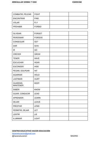 Exercise irregular verbs 1º ESO | PDF