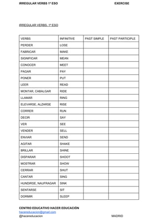 Exercise irregular verbs 1º ESO | PDF