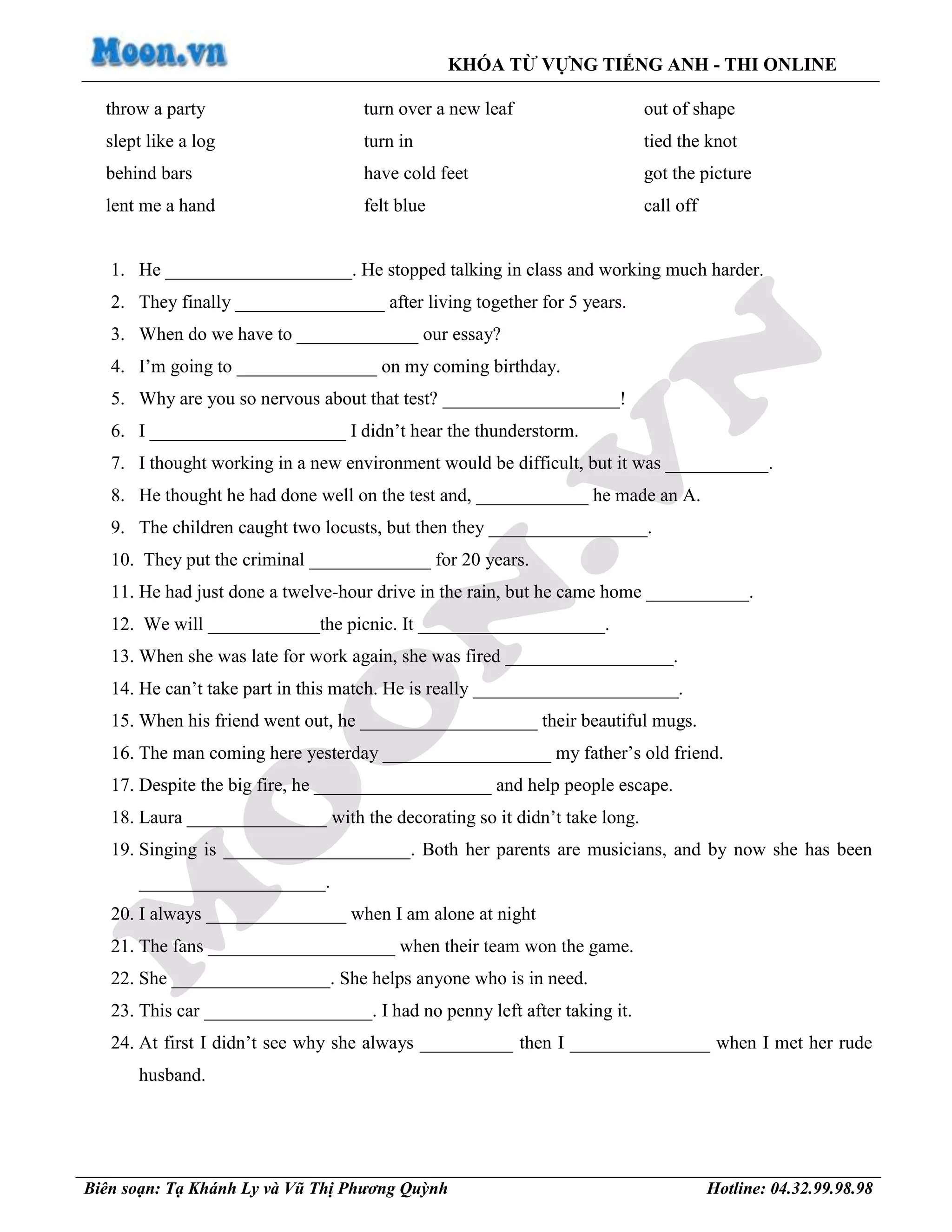 Exercise of phrasal verbs and idioms | PDF
