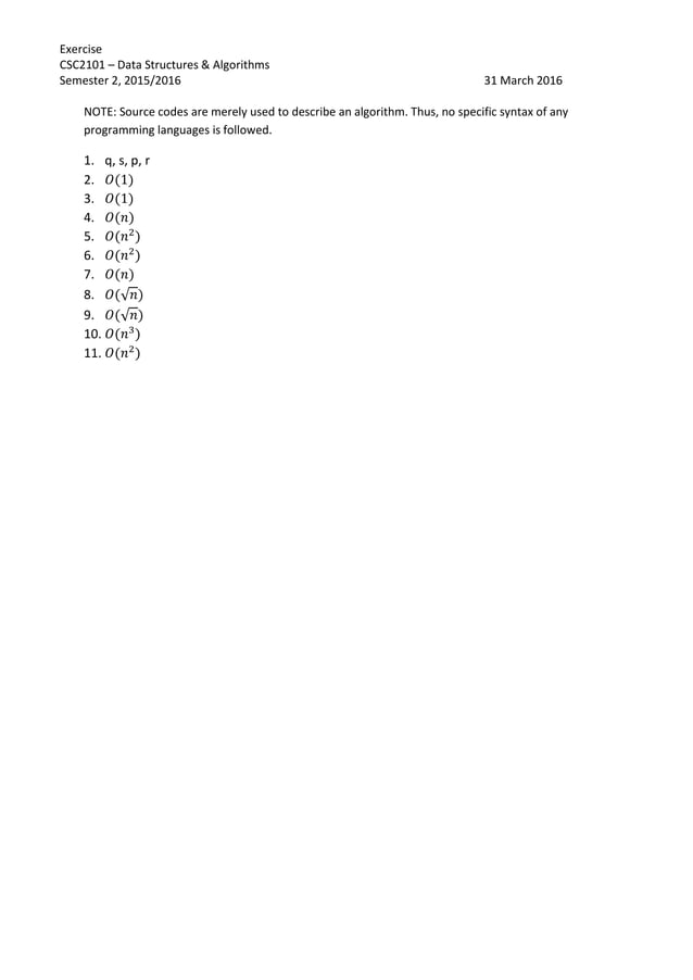 Exercise on algo analysis answer | PDF