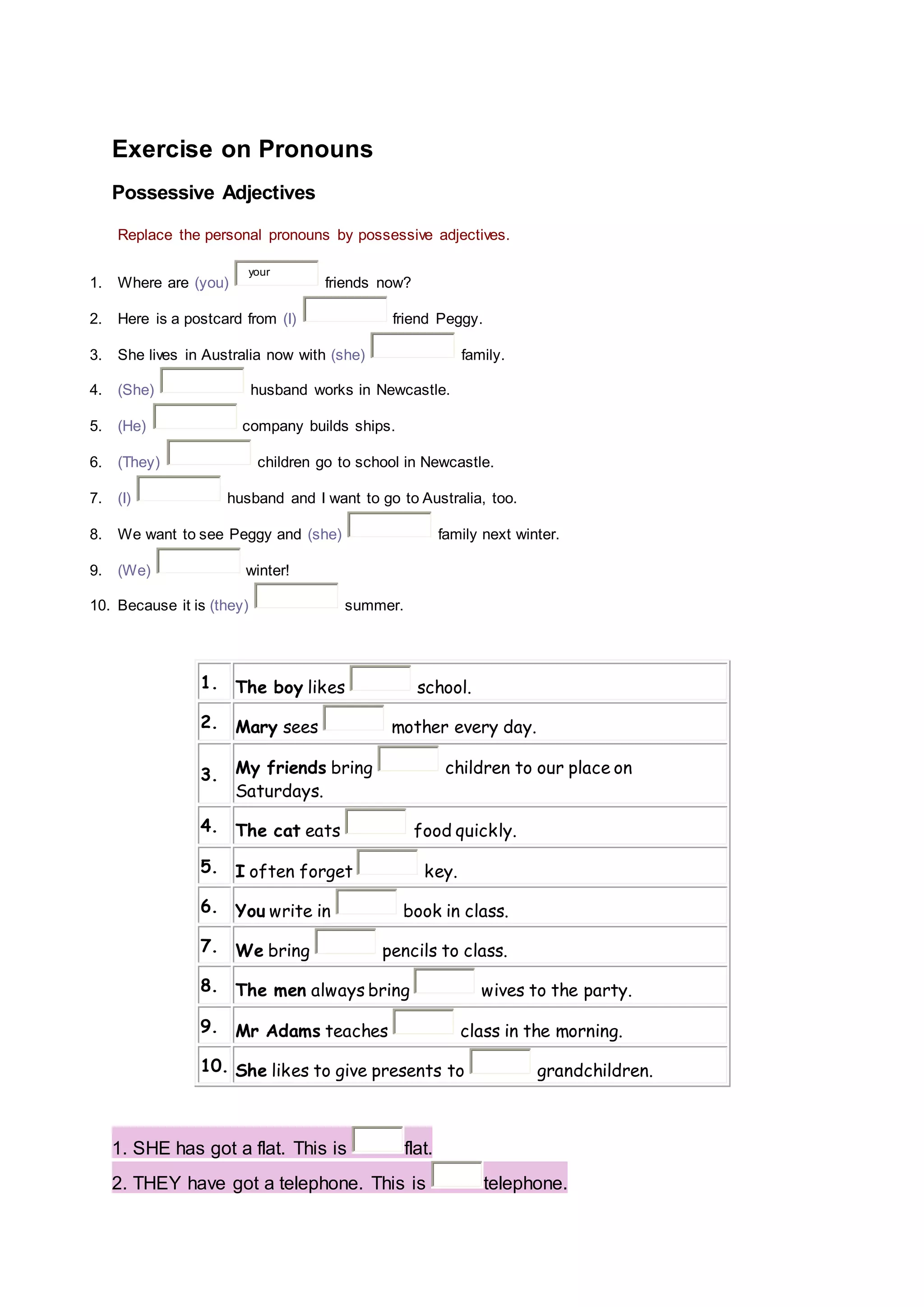 Exercise on pronouns | DOCX