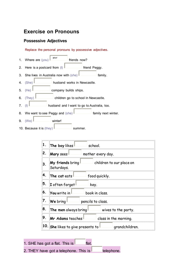 Exercise on pronouns | DOCX
