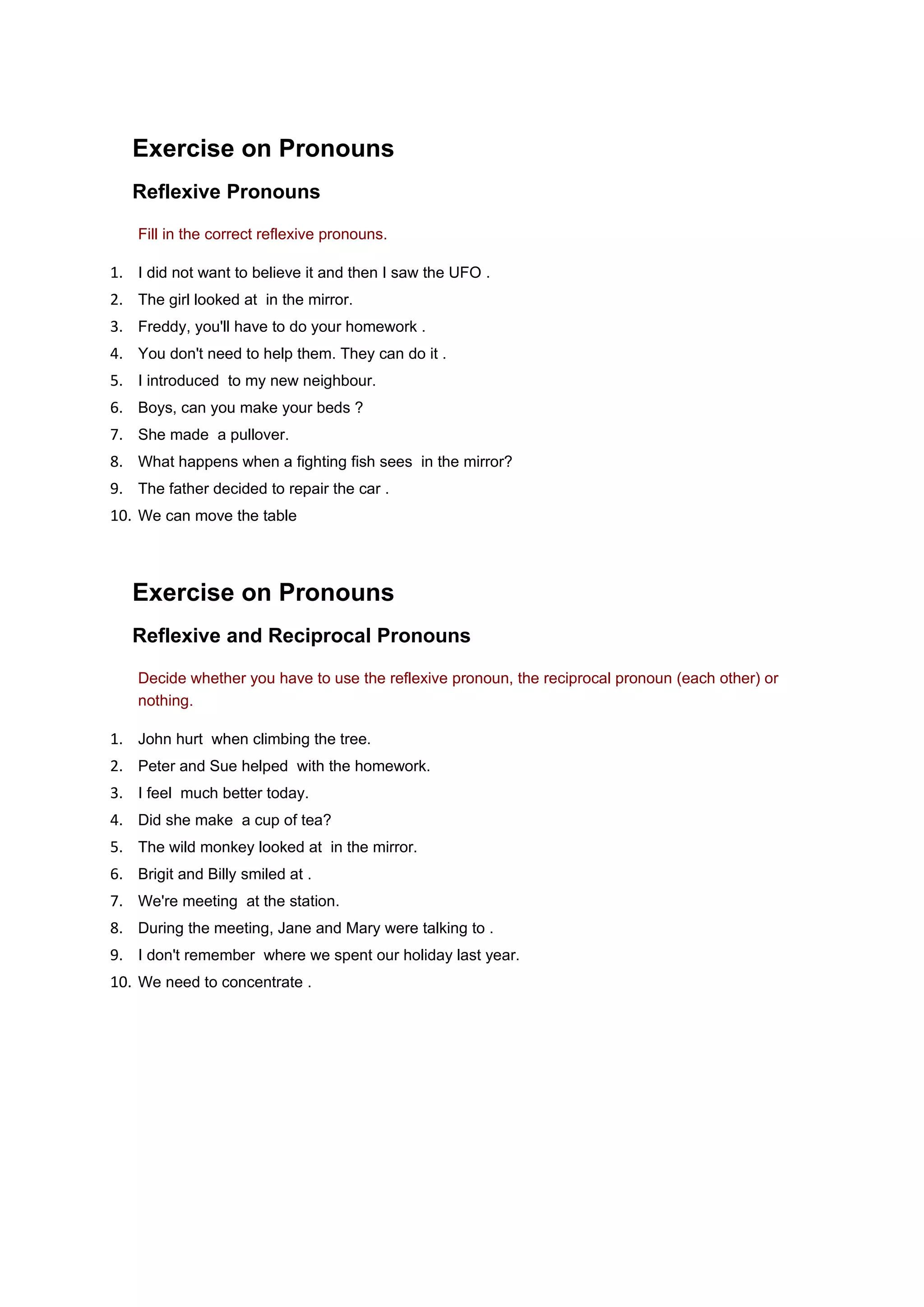 Exercise on pronouns 2 | DOC