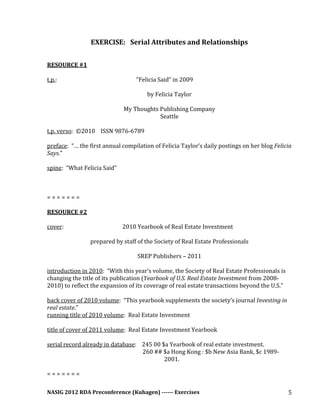 RDA and serials - Exercise packet | PDF